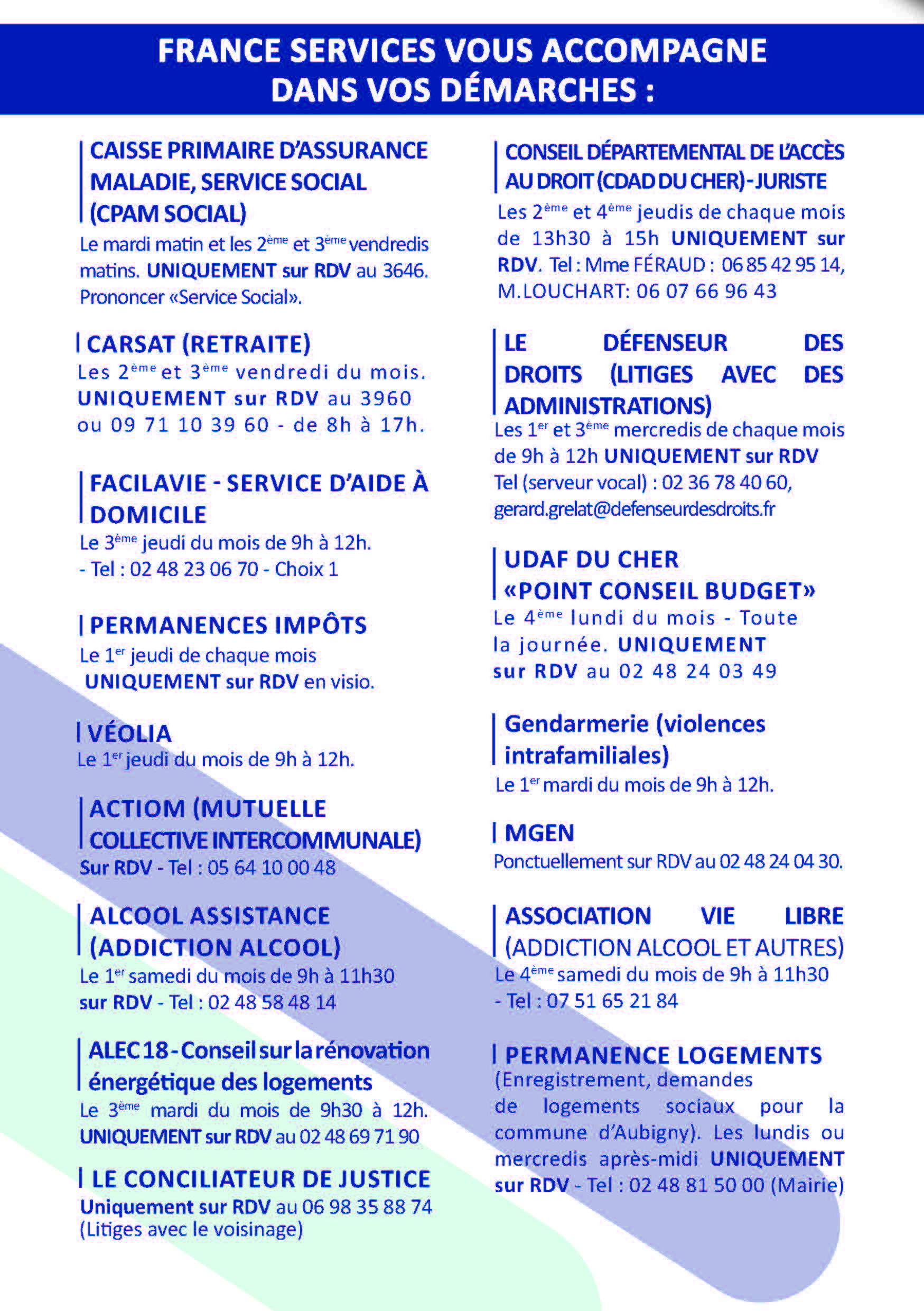 Permanences : CDAD, assistante sociale, mission locale, CPAM, France Services | Mairie d'Argent ...